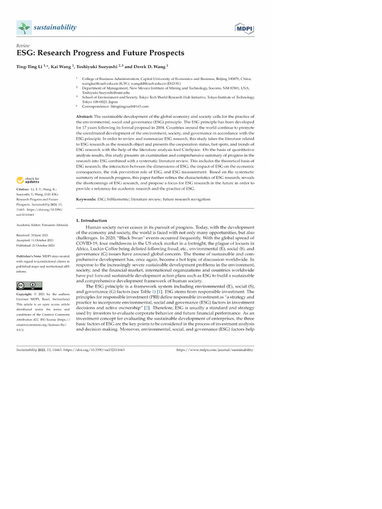 ESG - Research Progress and Future Prospects - Enhanced Reader | PDF