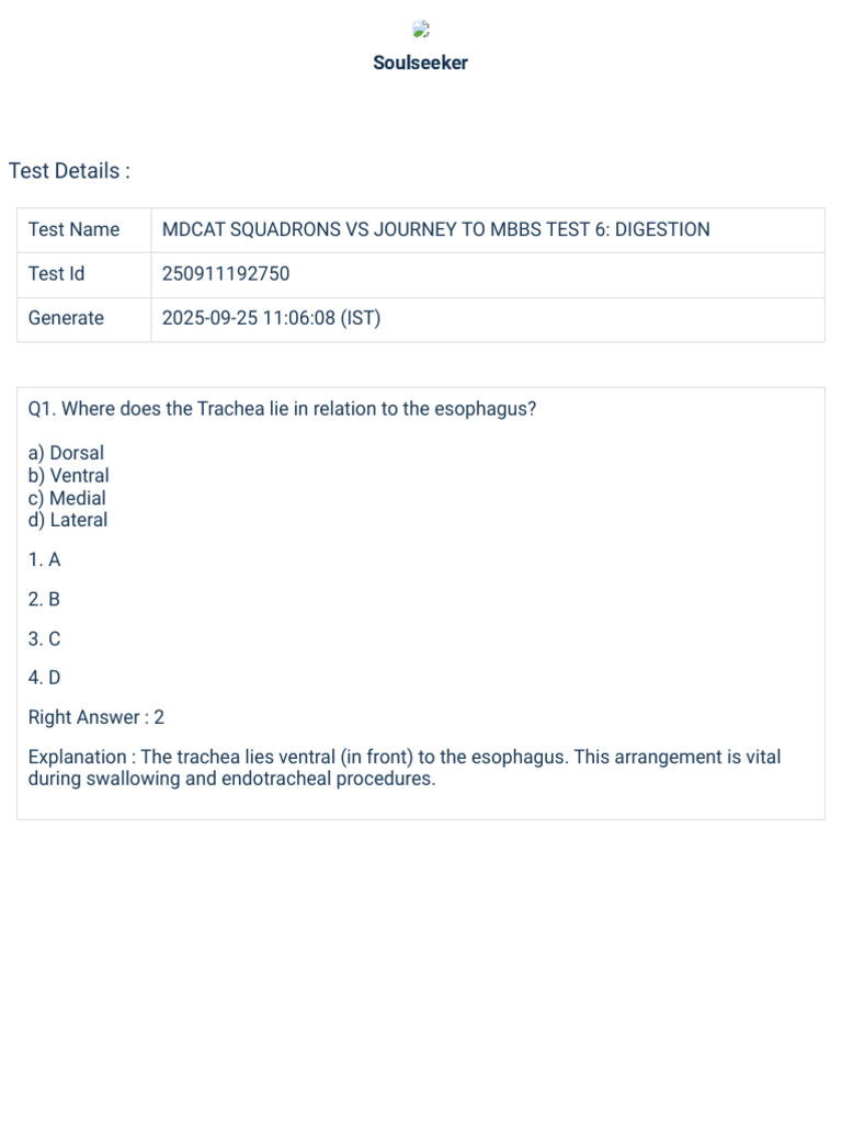 MDCAT Squadrons: Digestion Test Insights | PDF | Digestion | Pancreas