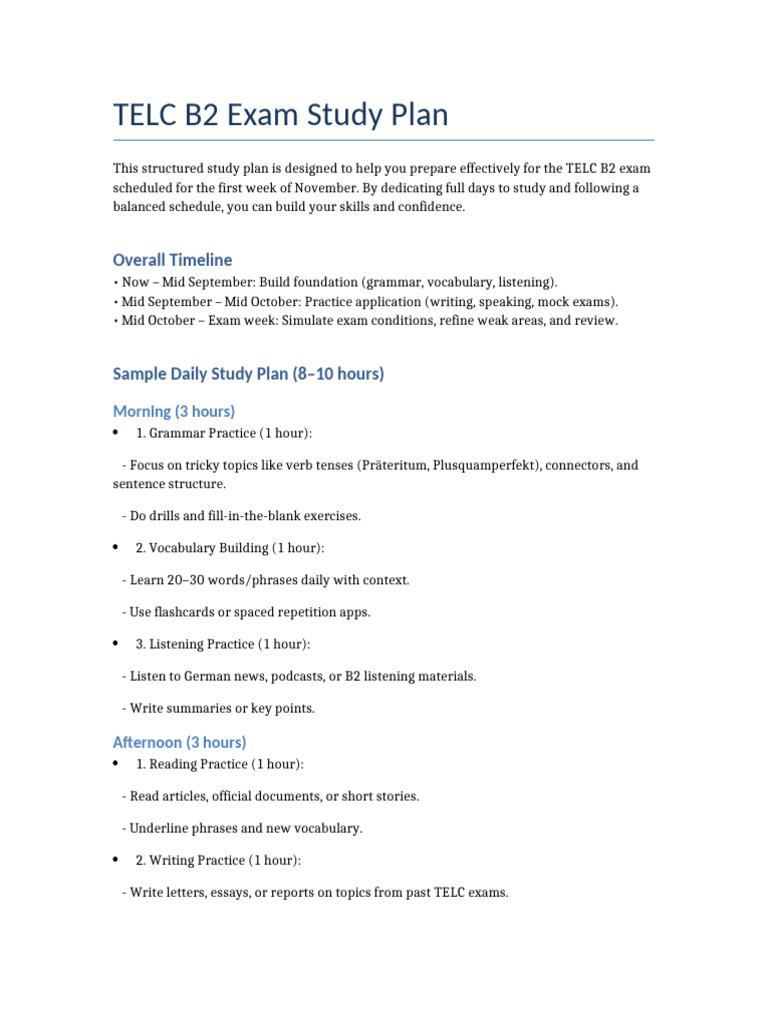 TELC B2 Study Plan | PDF
