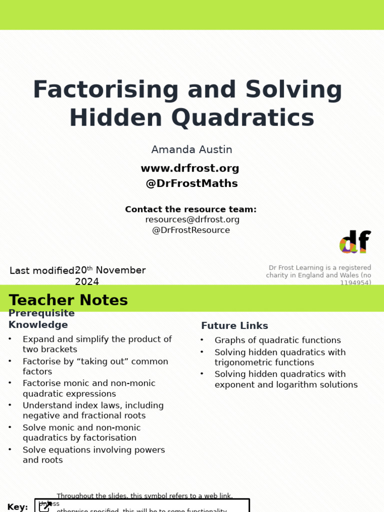 Factorising and Solving Hidden Quadratics | PDF | Factorization ...