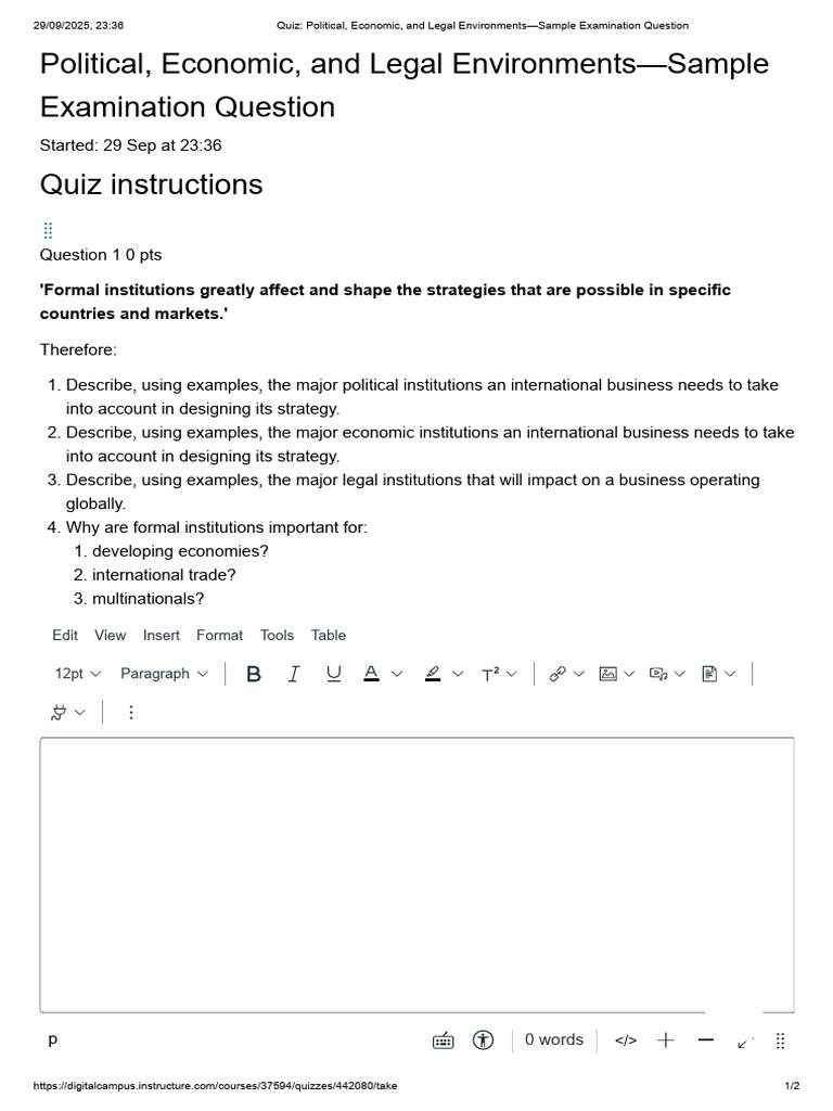 Quiz - Political, Economic, and Legal Environments-Sample Examination Question | PDF