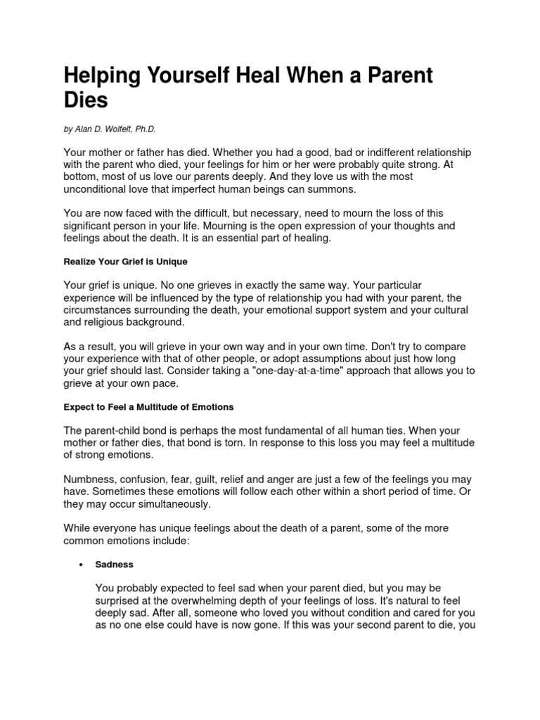 Helping Yourself Heal When A Parent Dies | PDF | Grief | Sibling