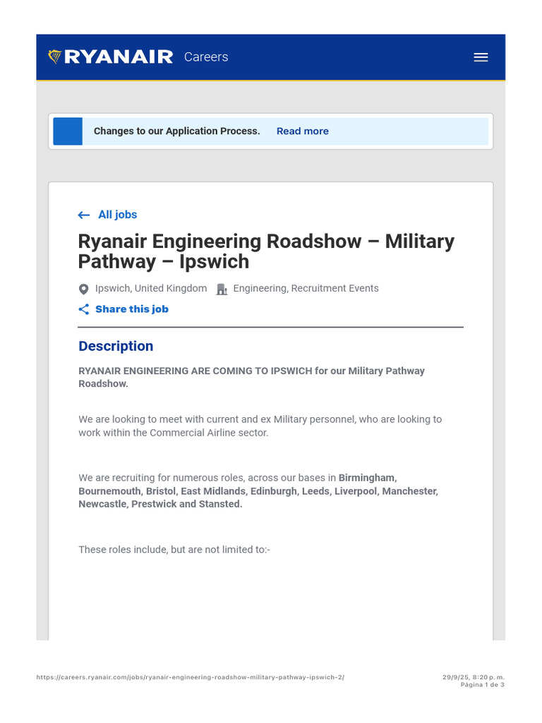 Ryanair Engineering Roadshow - Military Pathway - Ipswich - Careers ...