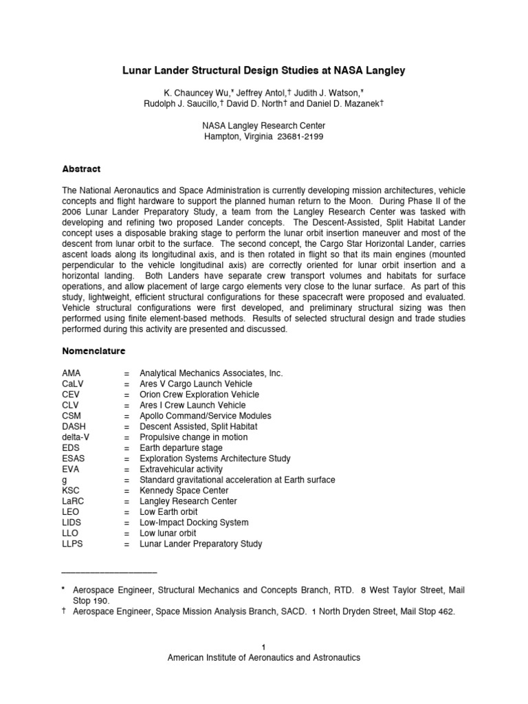 NASA Lunar Lander Design Studies | PDF | Apollo Lunar Module | Apollo ...