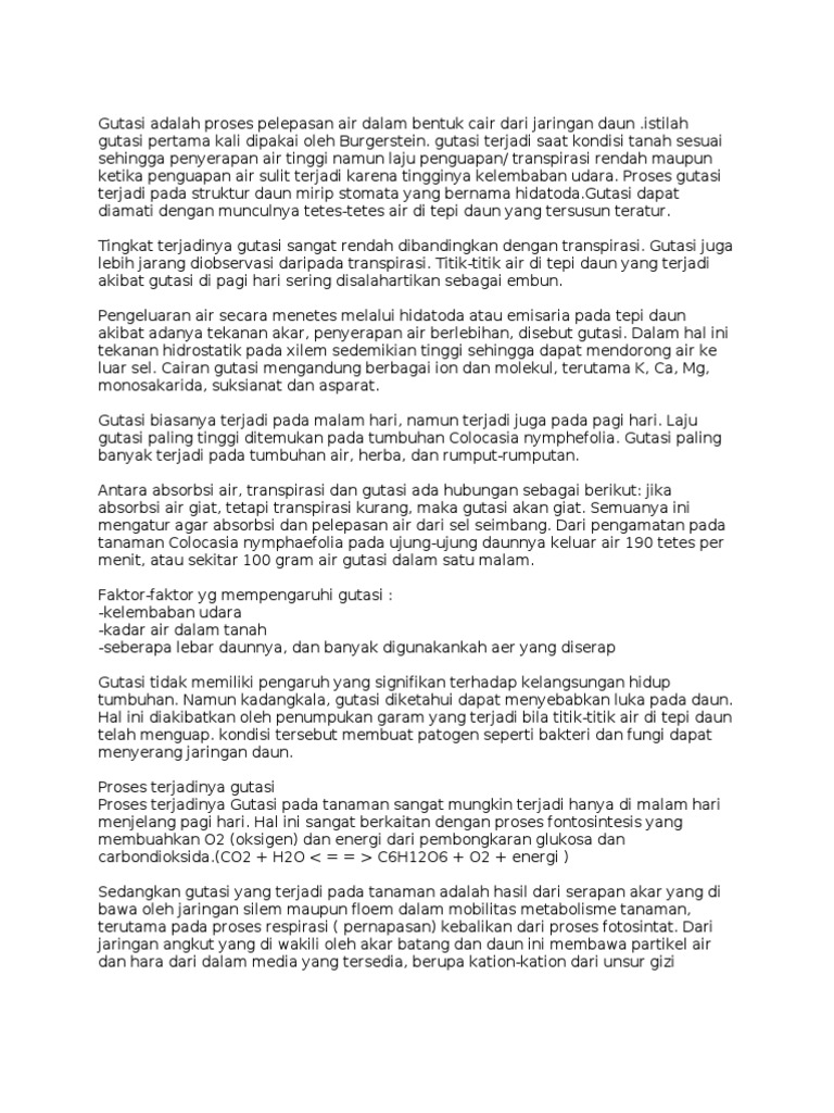 Proses Gutasi pada Tumbuhan: Penjelasan dan Faktor | PDF | Sains ...
