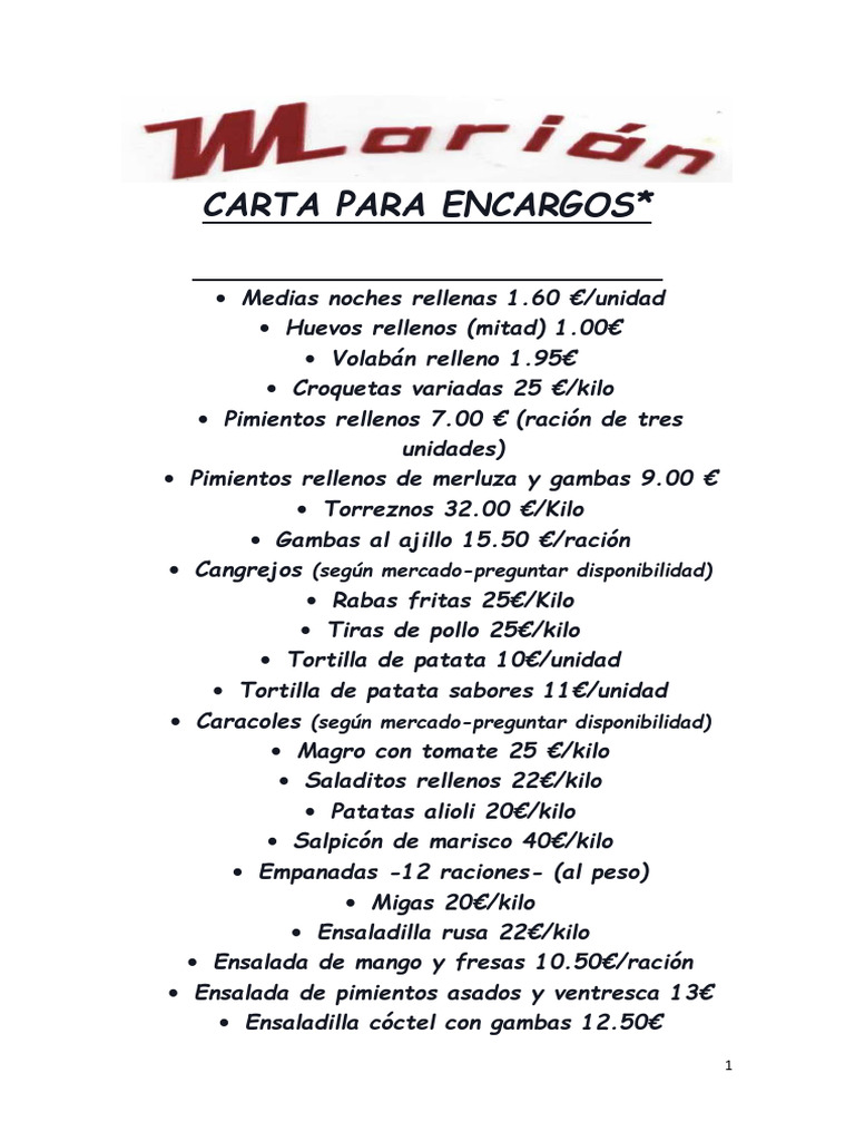 Encargos Septiembre 2025 | PDF | Mariscos | Cocina mediterranea