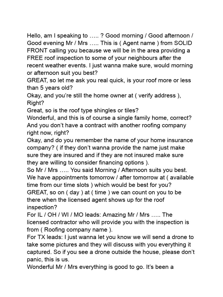 Cold Calling Roofing Script ABBS | PDF