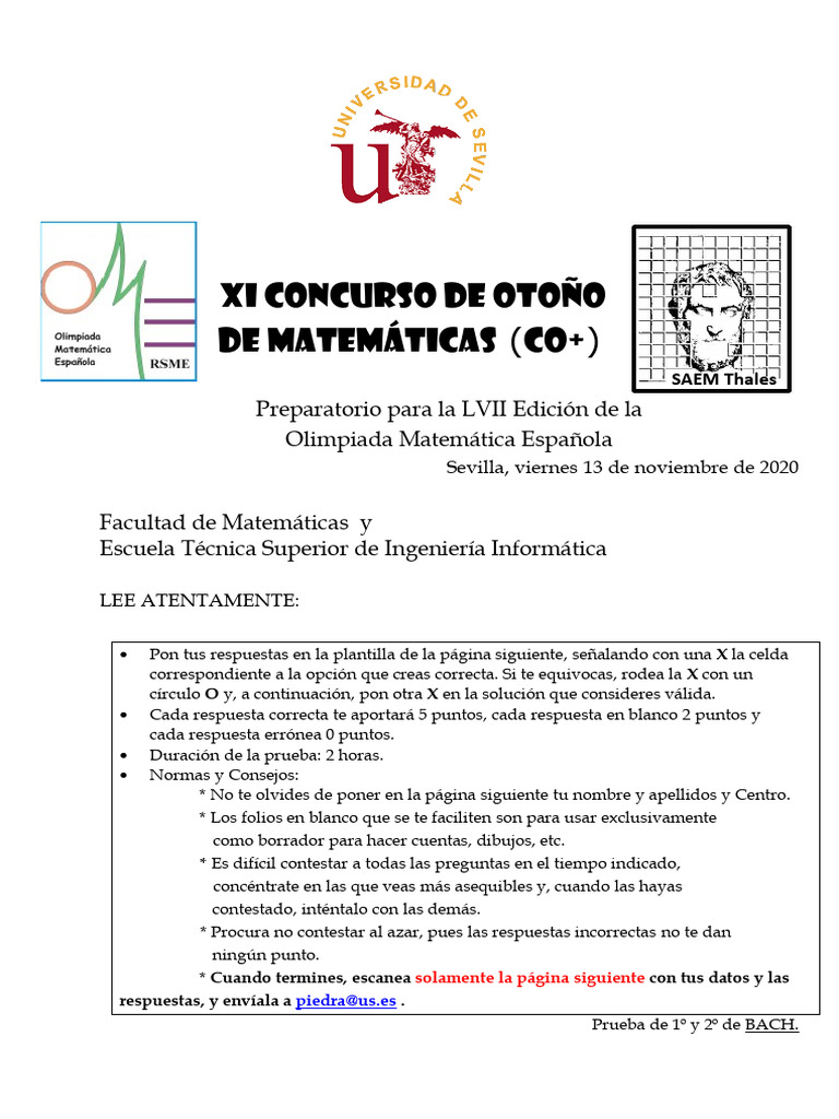 Problemas Otoño Bach 2020 | PDF | Matemáticas | Matemática Elemental