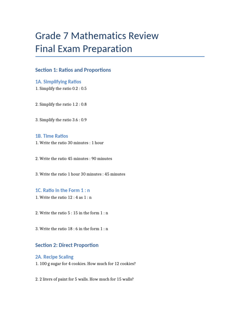 Grade 7 Math Exam Prep Guide | PDF | Volume | Area