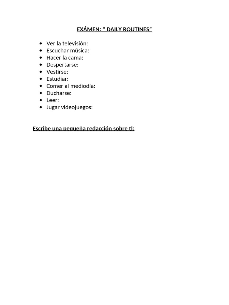 EXÁMEN Daily Routines | PDF