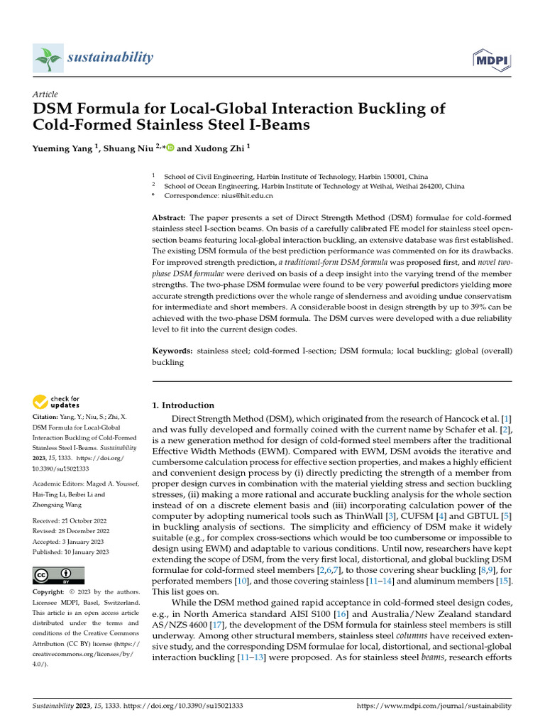 DSM Formula for Stainless Steel I-Beams | PDF | Buckling | Strength Of ...
