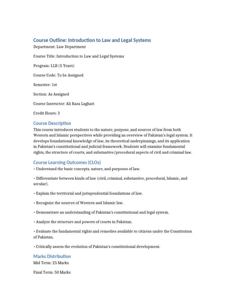 Intro to Law and Legal Systems Course | PDF | Sharia | Jurisprudence