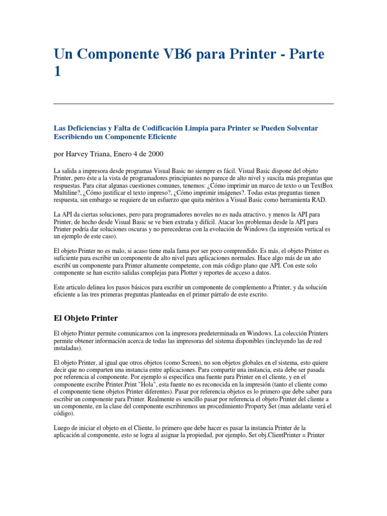 Un Componente VB6 para Printer | PDF | Básico | Lenguaje de programación