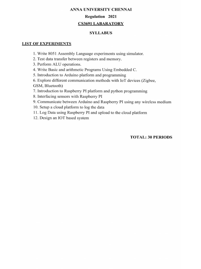 cs3691 Embedded Systems and Iot Lab Manual | PDF