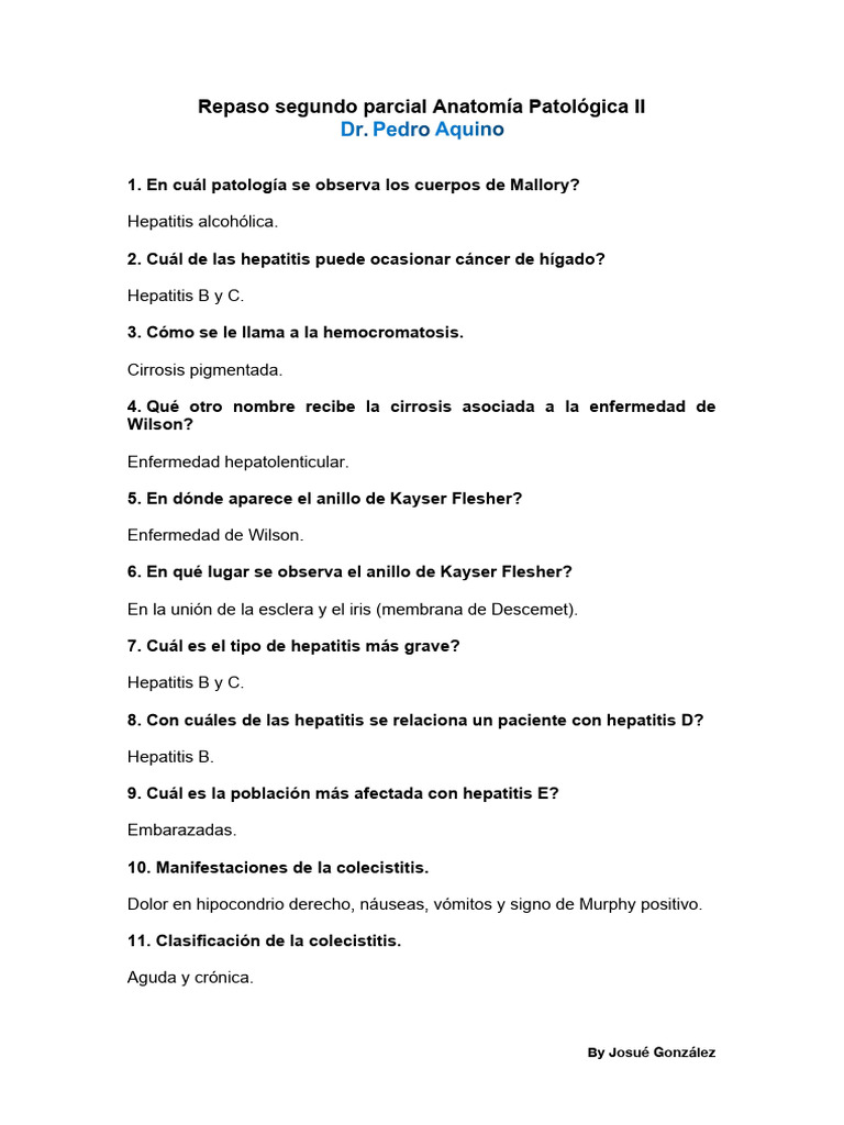Repaso Segundo Parcial Anatomía Patológica II (Dr. Pedro Aquino) | PDF ...