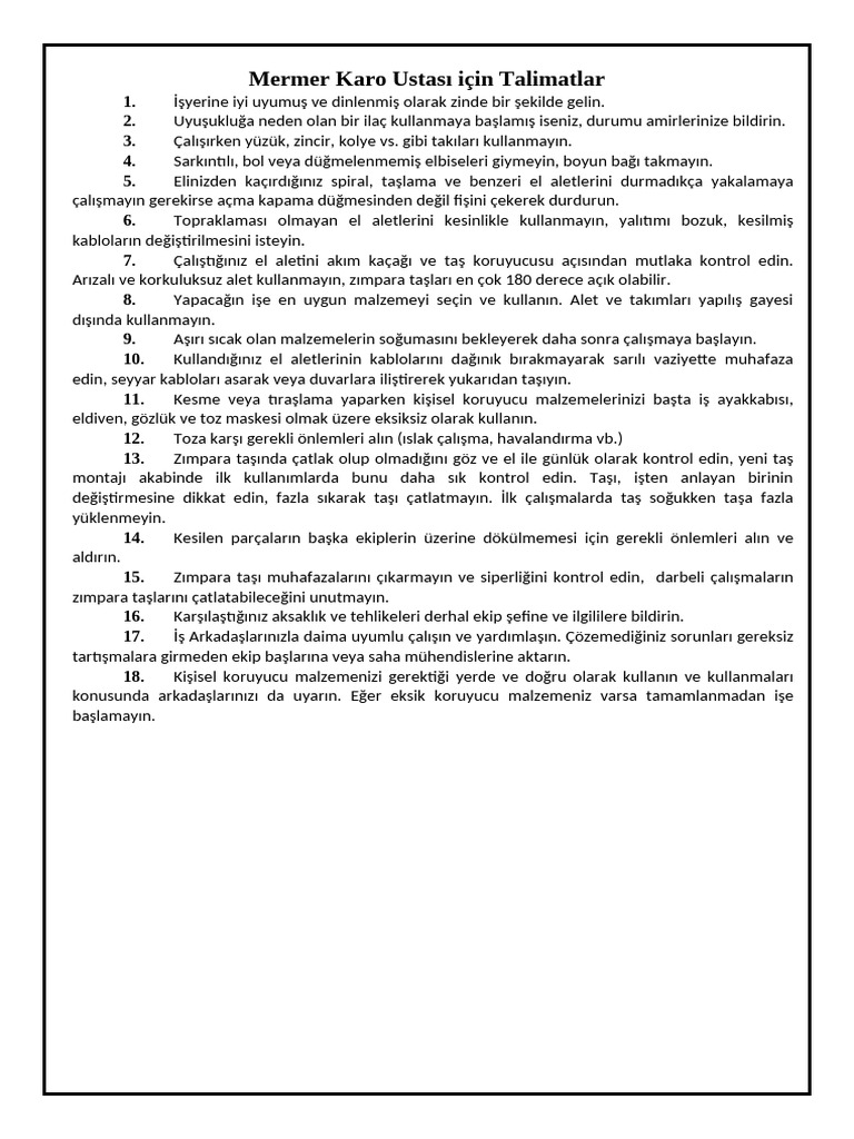 Mermer Ustası Talimat | PDF
