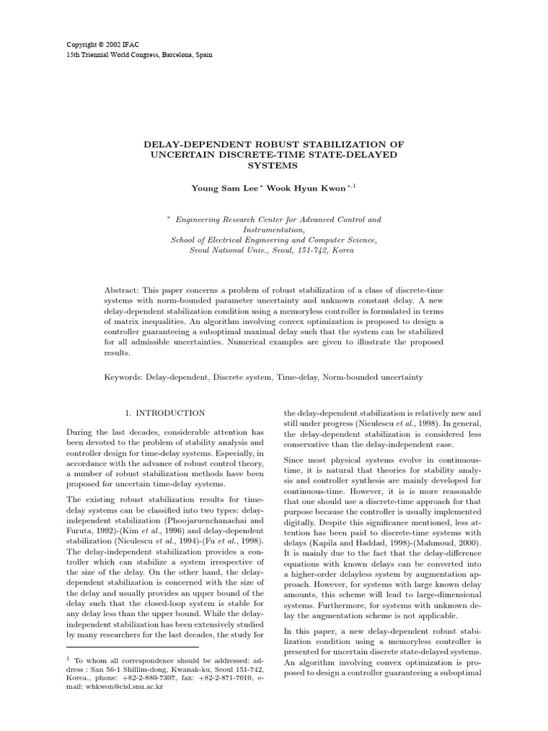 Delay-Dependent Robust Stabilization of Uncertain Discrete-Time State ...