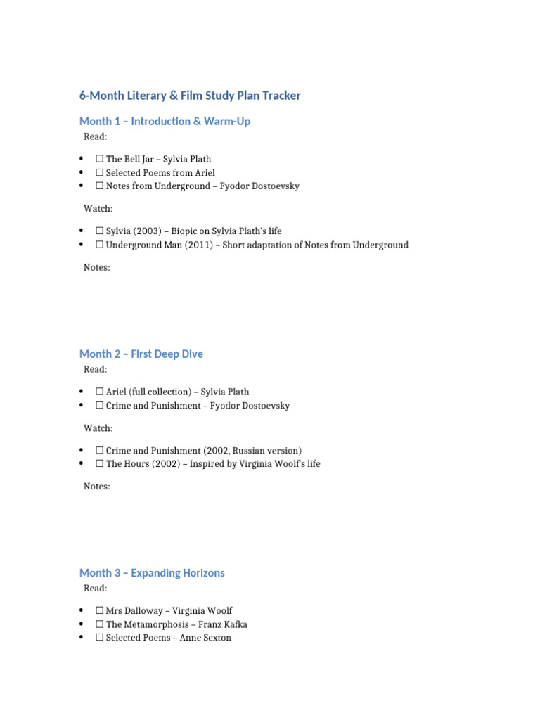 Literary Film Study Tracker | PDF