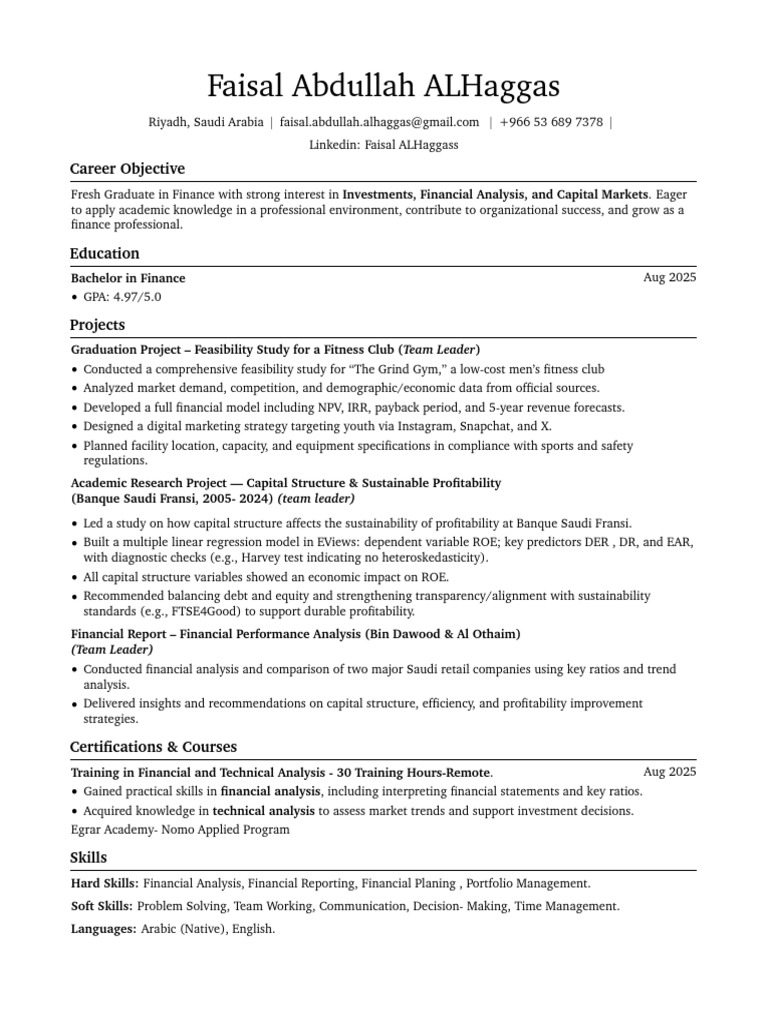 RenderCV EngineeringResumes Theme | PDF | Saudi Arabia | Linear Regression