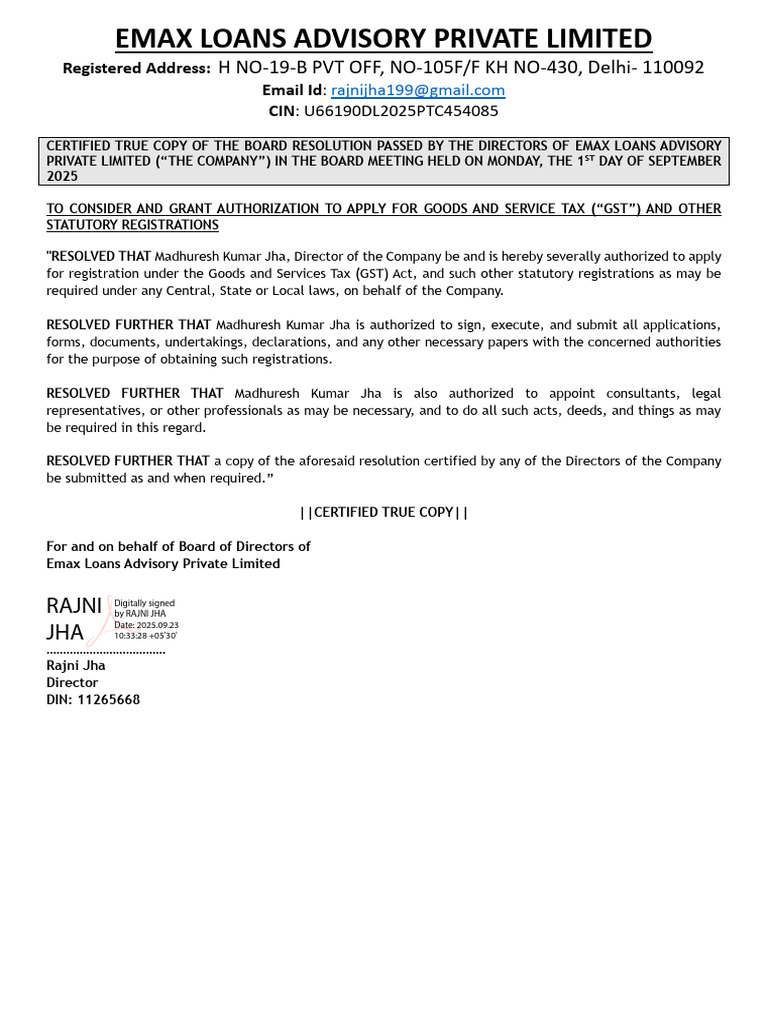 Board Resolutions CTC - Authorization 1 - 053040 | PDF