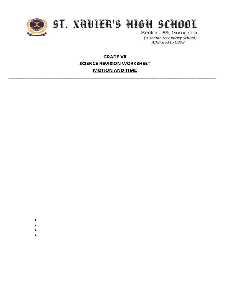 Grade VII Science: Motion & Time Worksheet | PDF