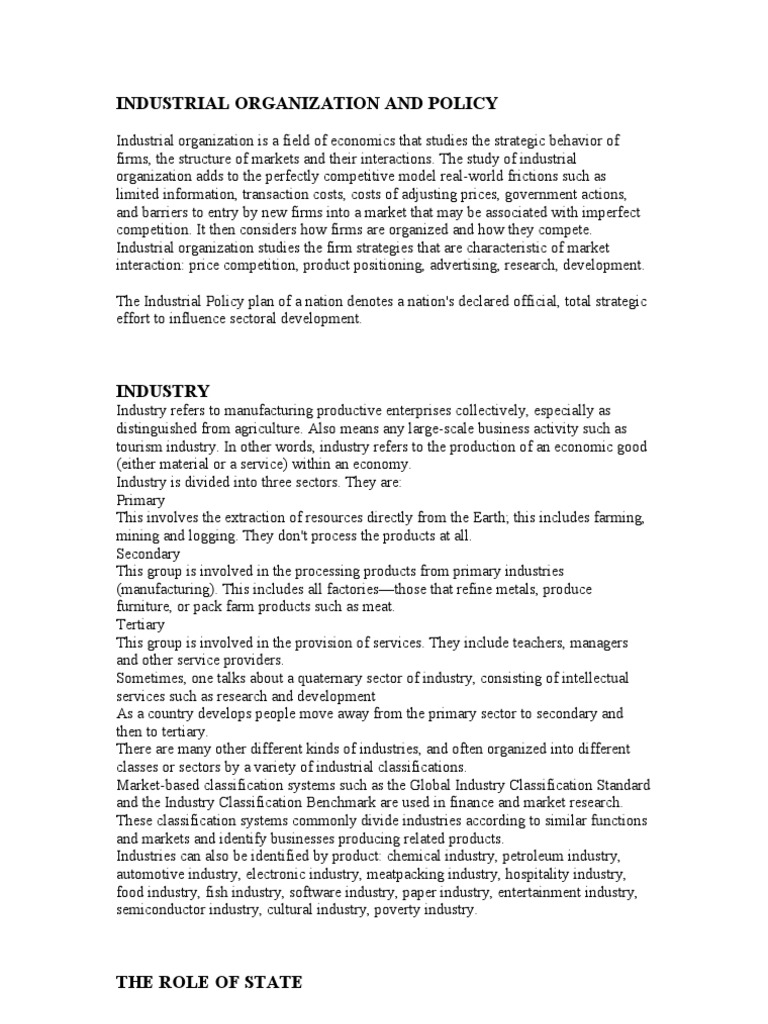 Industrial Organization and Market Policy | PDF | Industrial ...