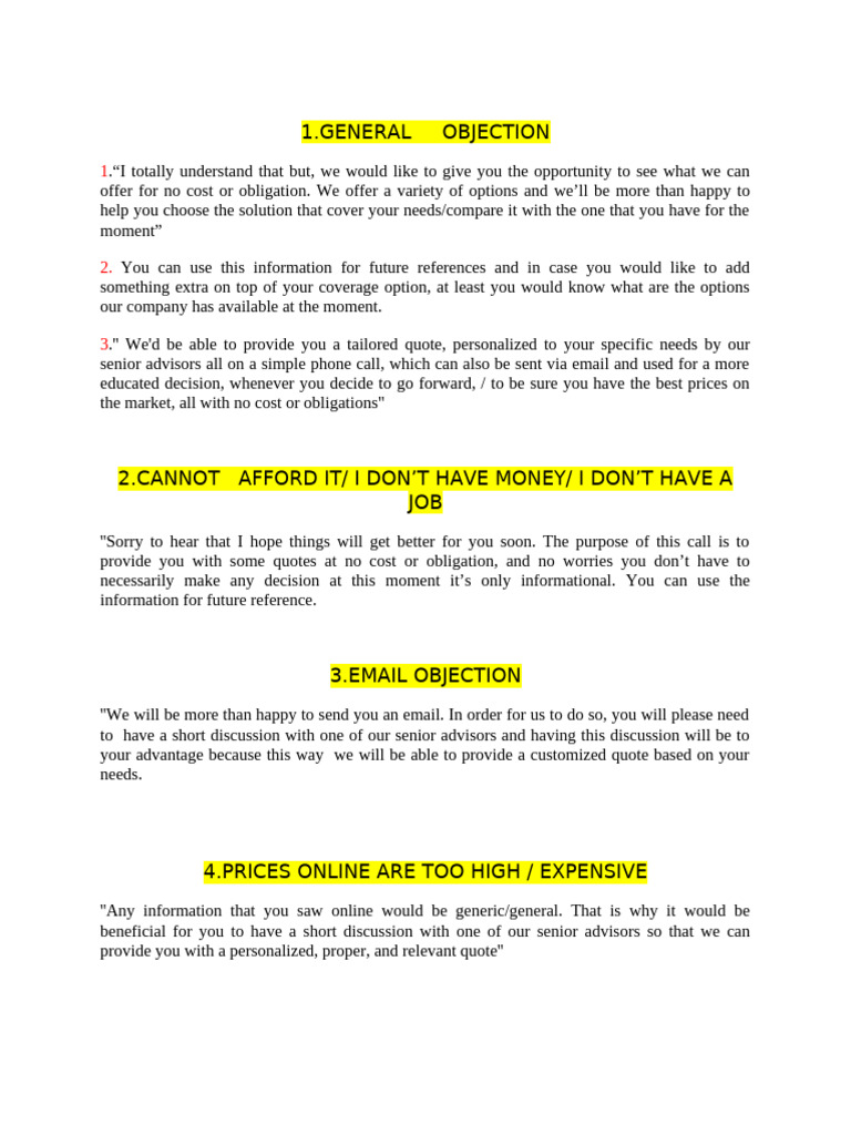 Objection Handling Script | PDF | Insurance | Life Insurance