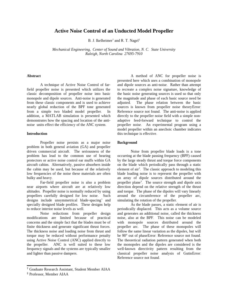 AIAA ANC Paper-1997 | PDF | Propeller | Loudspeaker