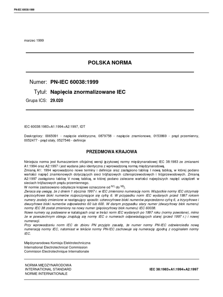 Pn-Iec 60038 - 1999 | PDF