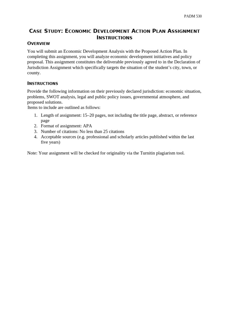 Case Study Economic Development Action Plan Assignment Instructions | PDF