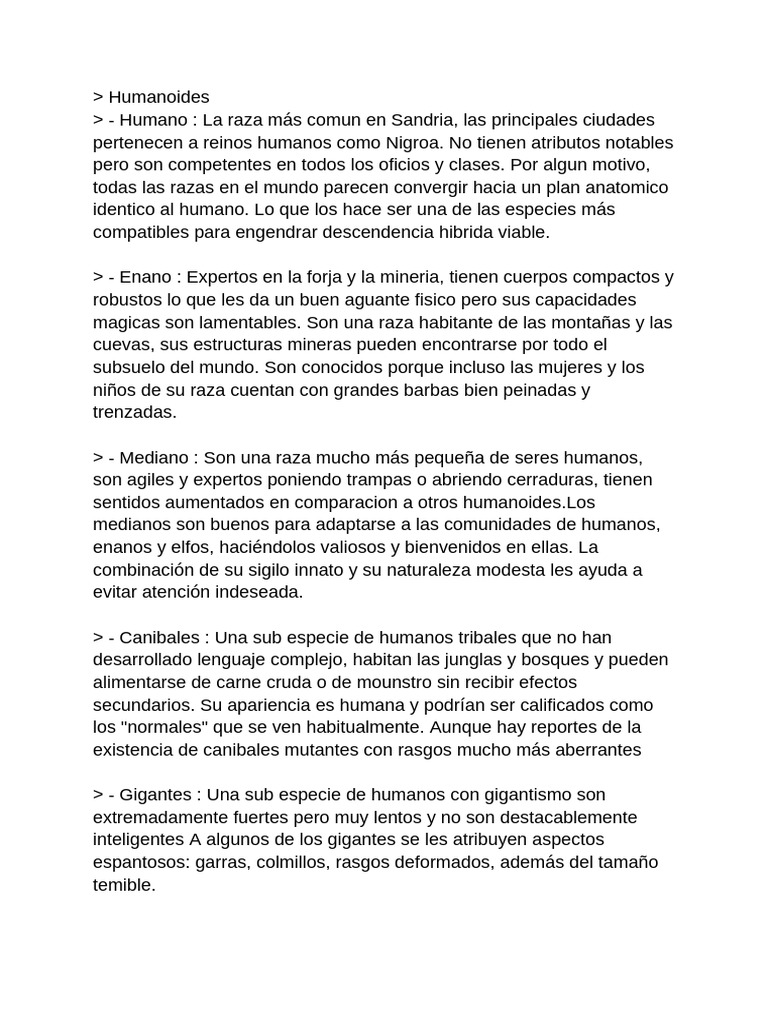 Razas humanoides y sus características | PDF | Duendes