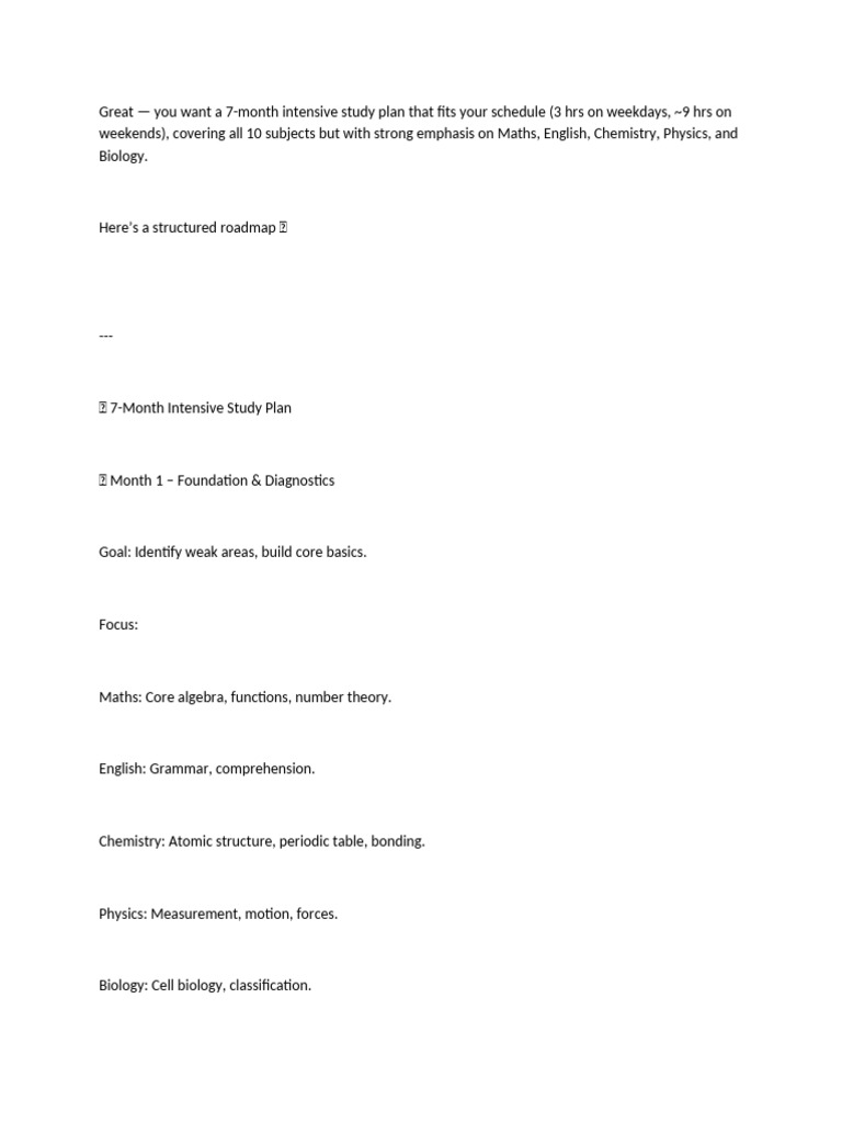 Intensive Study Timetable | PDF | Chemistry | Mathematics