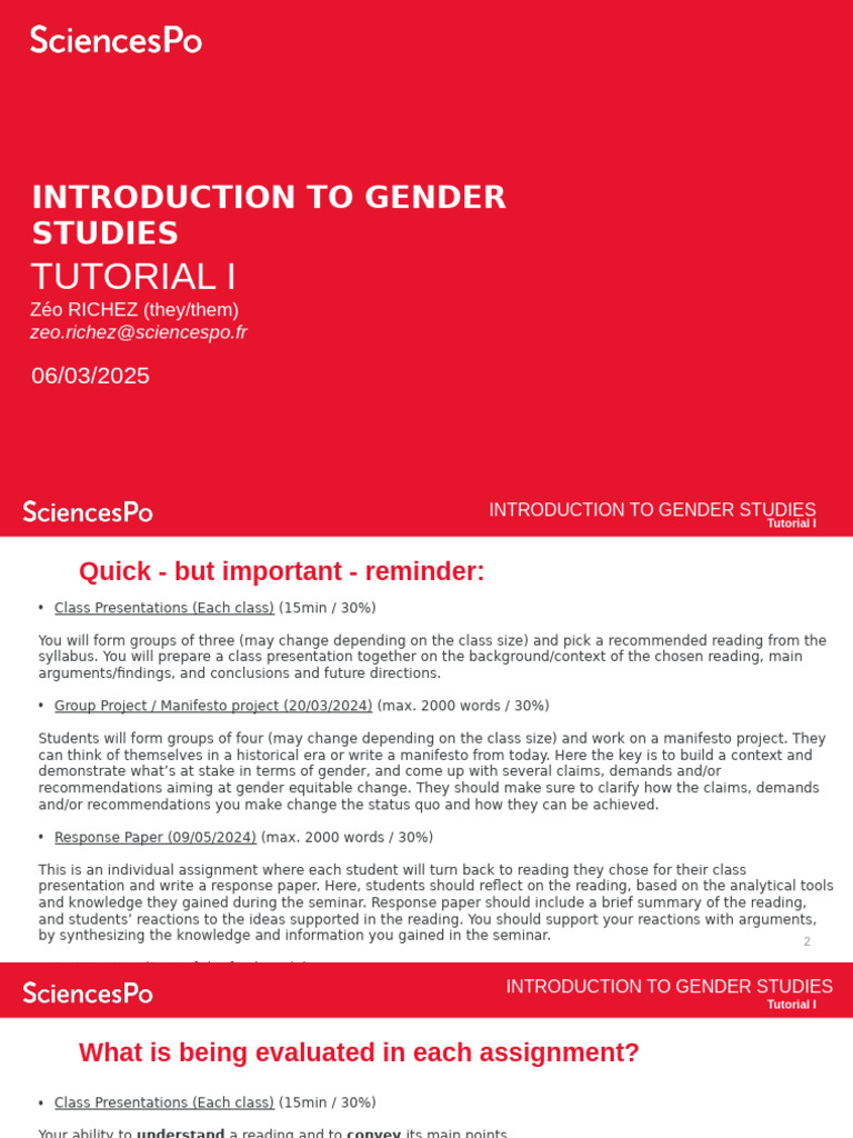 Tutorial I - Introduction To Gender Studies | PDF | Woman | Sexism