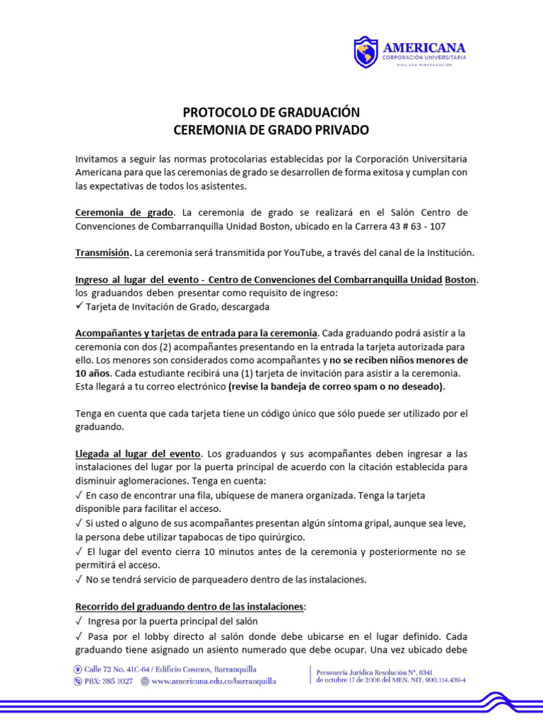 Protocolo Ceremonia de Graduación 2023 | PDF