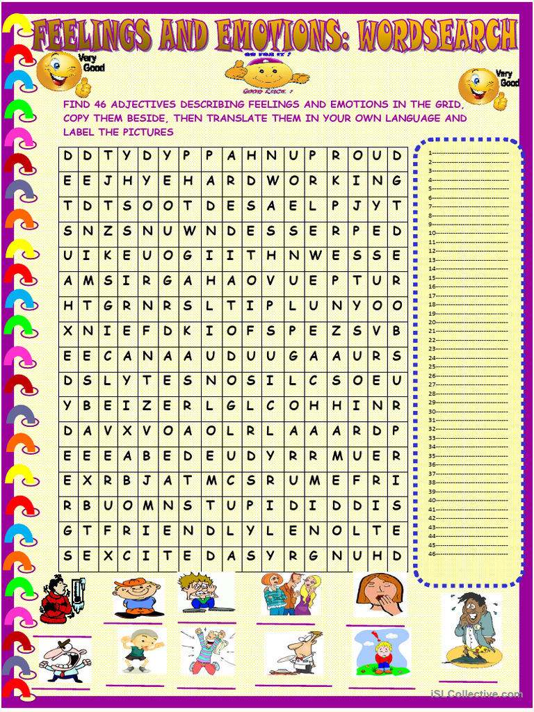Feelings and Emotions - Wordsearch With KEY | PDF | Psychology | Emotions