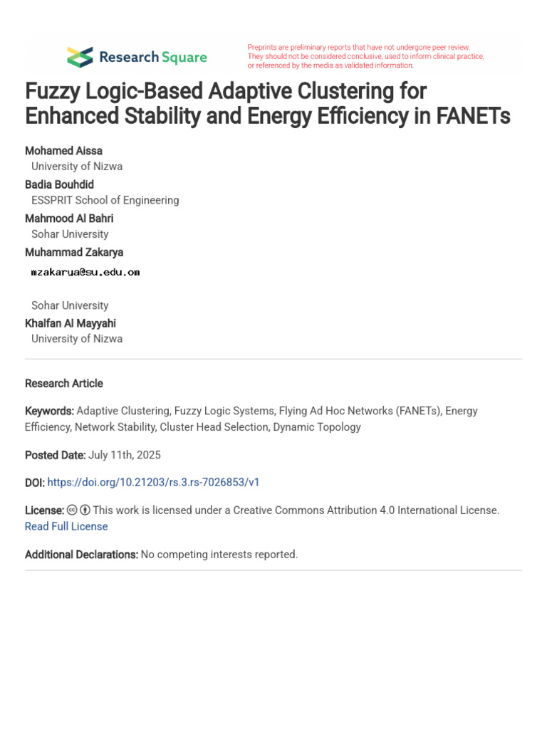 Fuzzy Logic-Based Adaptive Clustering For Enhanced | PDF | Wireless Ad Hoc Network | Computer ...