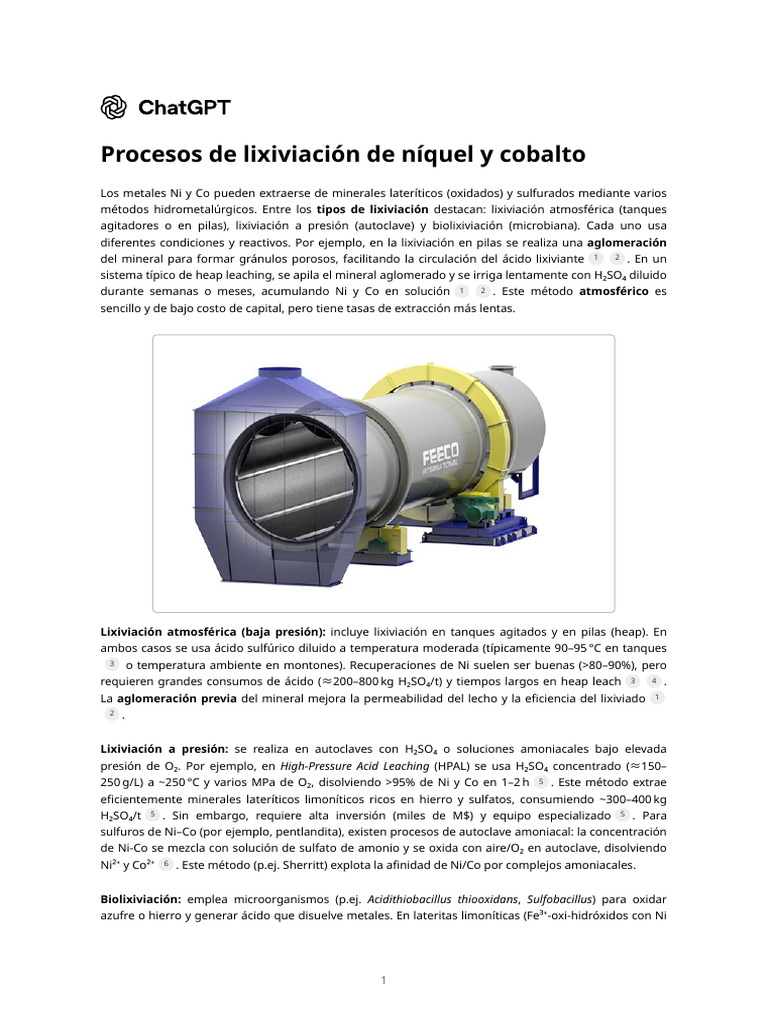 Procesos de Lixiviación de Níquel y Cobalto | PDF | Sulfuro | Dióxido de carbono