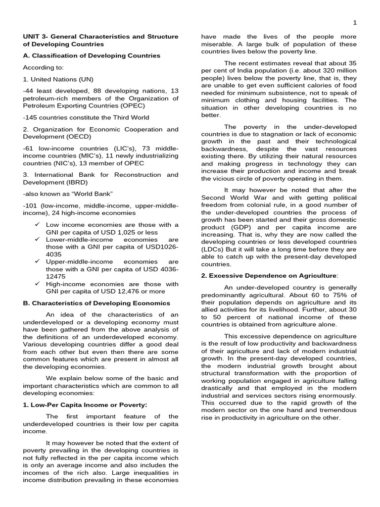 UNIT 3 Developing Economies | PDF | Poverty | Poverty & Homelessness