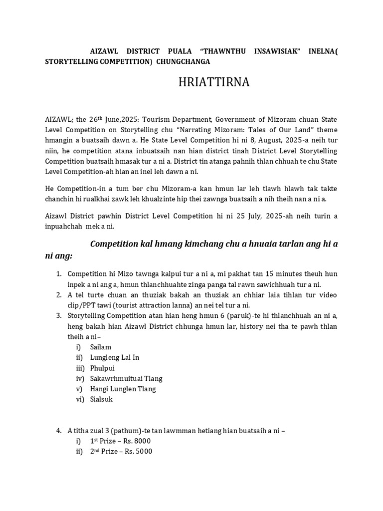 Aizawl District Storytelling Competition 2025 | PDF