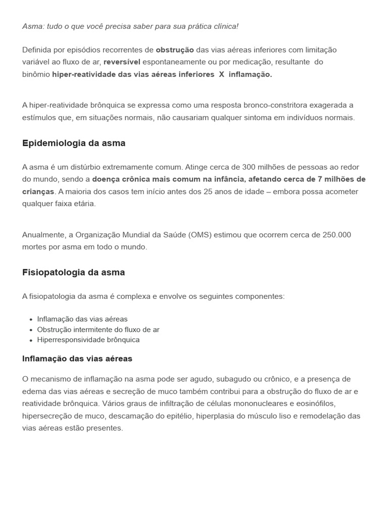 Guia Completo sobre Asma na Prática Clínica | PDF | Asma | Doenças e ...
