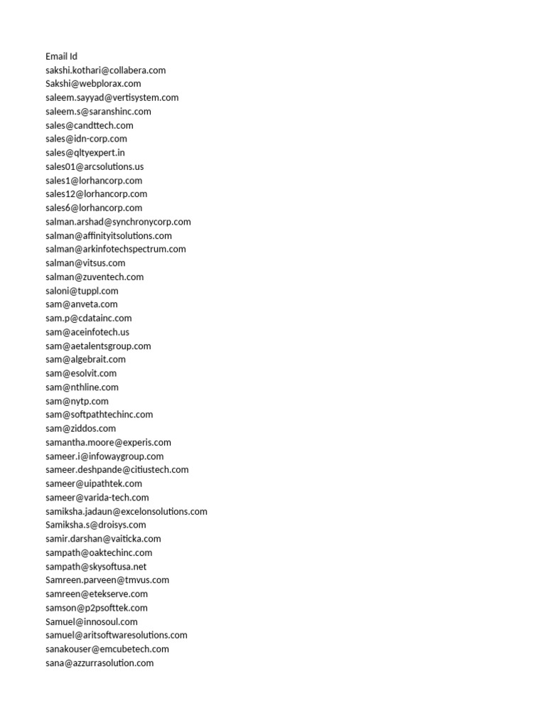 Comprehensive Email Directory List | PDF