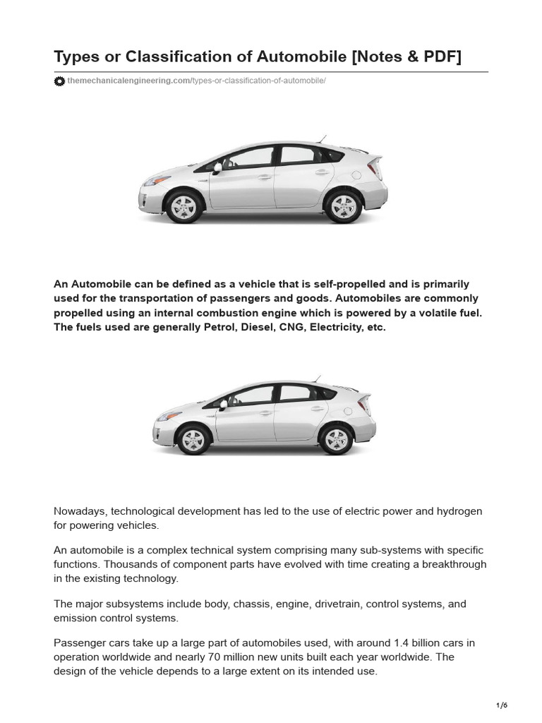 Types or Classification of Automobile (Notes & PDF) | PDF | Car ...