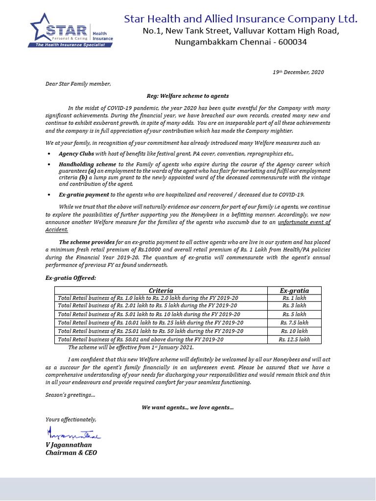 Star Health Agent Welfare Scheme 2020 | PDF | Economies | Social Policy