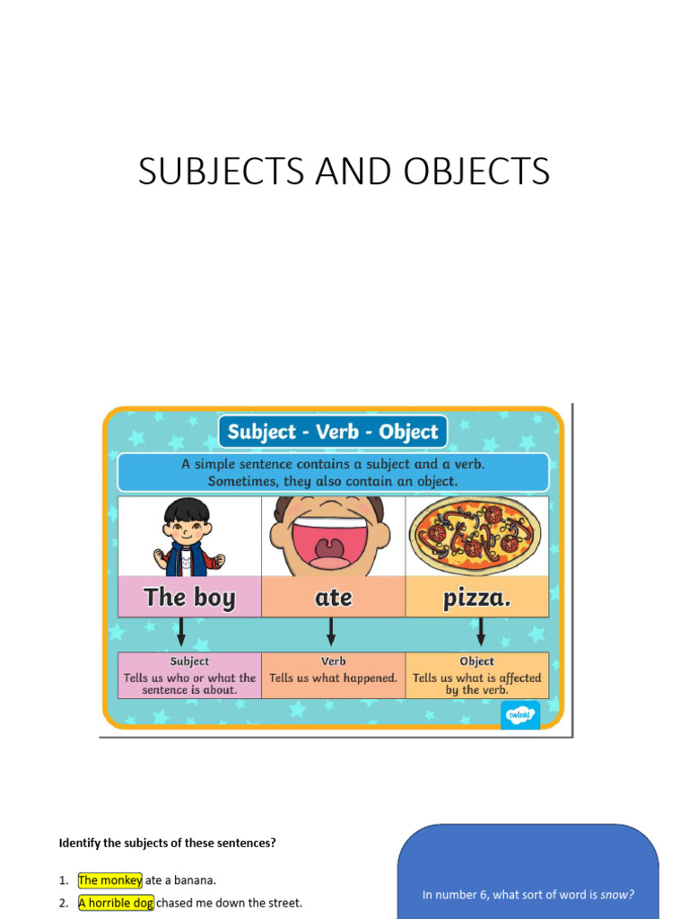 Classwork Subjects and Objects - 29812454 | PDF | Pronoun | Linguistic ...