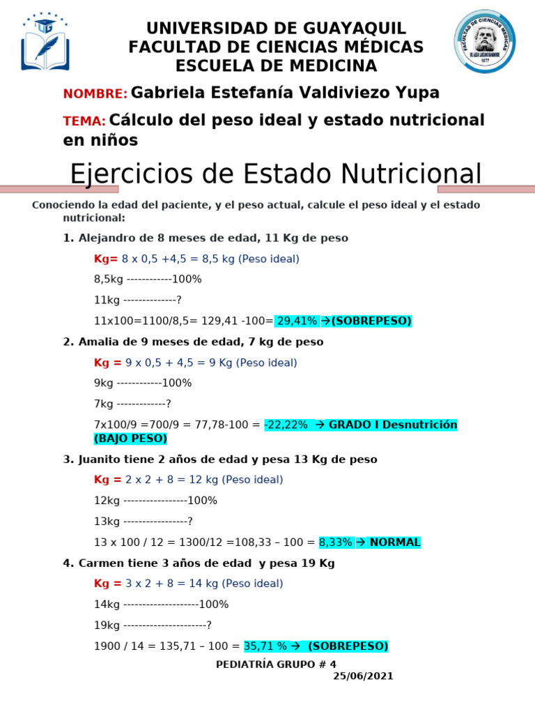 Cálculo Peso Ideal y Estado Nutricional | PDF