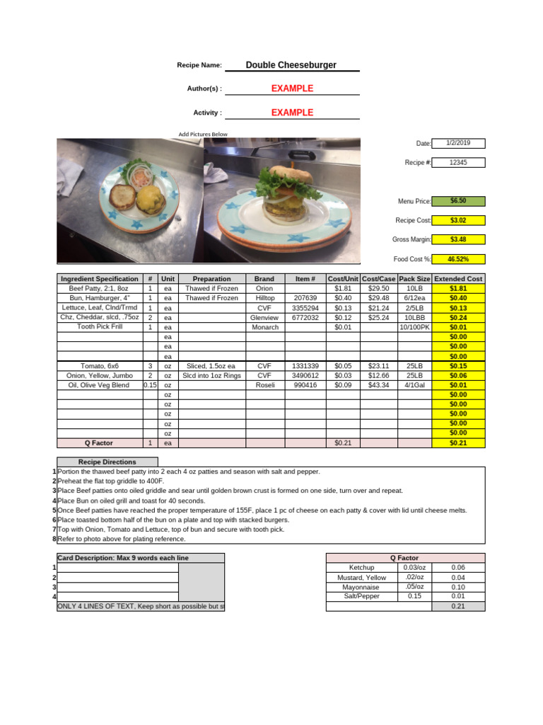 Recipe Cost Card Template - Balnk 122319 | PDF | Pizza | Hamburgers