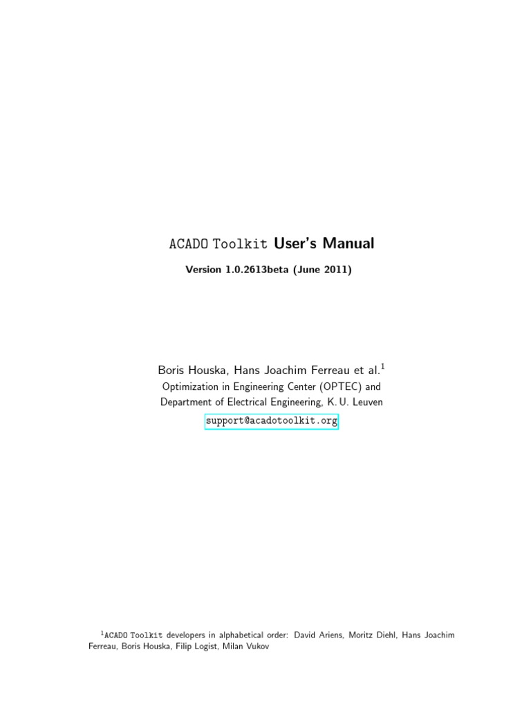 ACADO Toolkit Guide for Engineers | PDF | Mathematical Optimization | Matlab