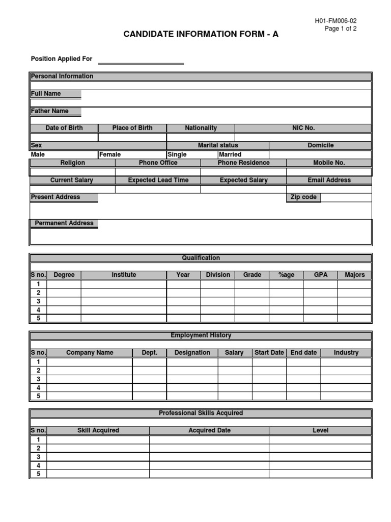 ARL Employment Application Form | PDF