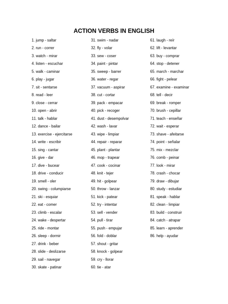 15 Verbos de Acción en Inglés | PDF