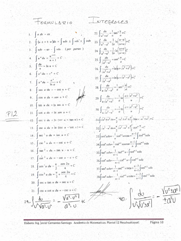 Formulario Integrales | PDF